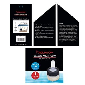 Aquatop Aquatic Supplies Classic Aqua Flow Sponge Aquarium Filter Up To 10 Gal CAF-10