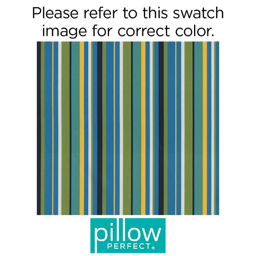 Pillow Perfect Stripe Outdoor Throw Accent Pillow, Plush Fill, Weather, and Fade Resistant, Small Lumbar - 11.5" x 18.5", Blue/Green Topanga, 2 Count