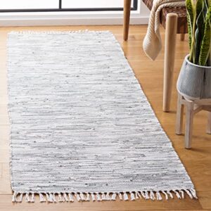 safavieh montauk collection runner rug - 2'3" x 6', silver, handmade fringe cotton, ideal for high traffic areas in living room, bedroom (mtk753a)