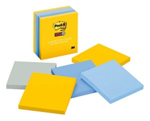 post-it super sticky notes, 3x3 in, 5 pads, 2x the sticking power, new york collection (blue, gray, yellow) recyclable (654-5ssny)