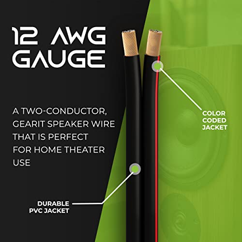 12AWG Speaker Wire, GearIT Pro Series 12 AWG Gauge Speaker Wire Cable (50 Feet / 15.24 Meters) Great Use for Home Theater Speakers and Car Speakers Black