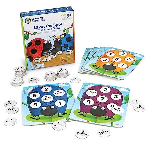 Learning Resources 10 on the Spot Ten Frame Game - 2-6 Players, Ages 5+ Math Learning Games for Kids, Kindergartner Activities