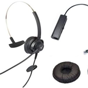 Call Center Hands-Free RJ9 Headset Headphone Monaural Mic Mircrophone Noice Cancelling + Extra Cushions for Avaya Nortel Nt Yealink Ge Emerson Viop POE NEC Mitel Office Desktop IP Telephone Phone