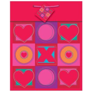 Unique XO Heart Glitter Paper Gift Bag, 9" x 7", Multicolor