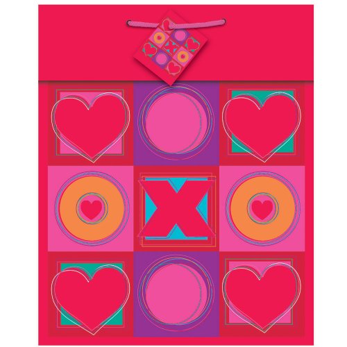 Unique XO Heart Glitter Paper Gift Bag, 9" x 7", Multicolor