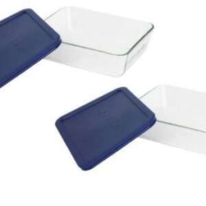 Pyrex COMINHKR067794 6017400 Simply Store 6-Cup Rectangular Bakeware Dish, 6 Box of 2 Containers, Clear; Blue Cover