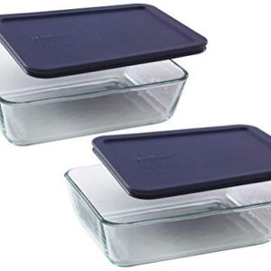 Pyrex COMINHKR067794 6017400 Simply Store 6-Cup Rectangular Bakeware Dish, 6 Box of 2 Containers, Clear; Blue Cover