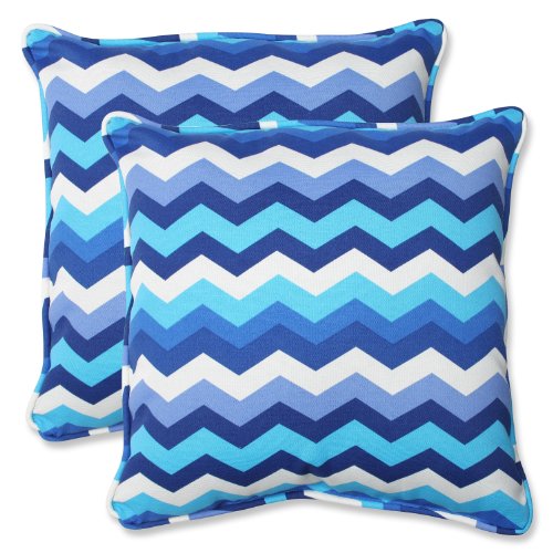 Pillow Perfect Outdoor/Indoor Panama Wave Azure Throw Pillows, 18.5" x 18.5", Blue, 2 Count