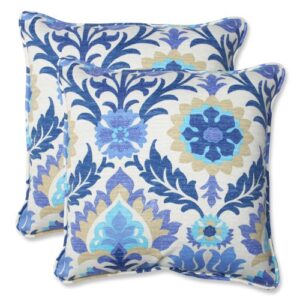 pillow perfect outdoor/indoor santa maria azure throw pillows, 18.5" x 18.5", blue 2 count