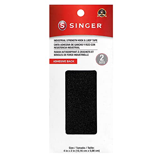 SINGER 00834 Adhesive Back Industrial Strength Hook & Loop Tape, 4-Inch by 2-Inch, 2-Count, Black