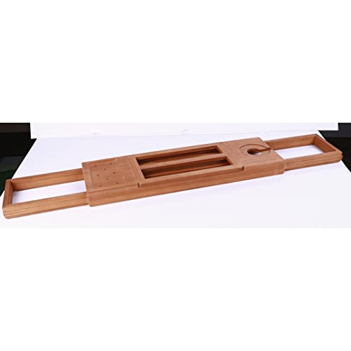 Ginsey Teak Bathtub Caddy Tray - Expandable Teak Bath Tray for Tub with Wine and Book Holder