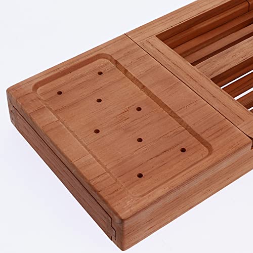 Ginsey Teak Bathtub Caddy Tray - Expandable Teak Bath Tray for Tub with Wine and Book Holder