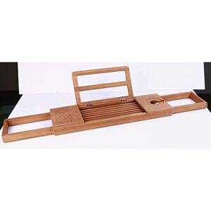 Ginsey Teak Bathtub Caddy Tray - Expandable Teak Bath Tray for Tub with Wine and Book Holder