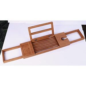 Ginsey Teak Bathtub Caddy Tray - Expandable Teak Bath Tray for Tub with Wine and Book Holder