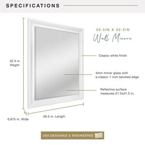 MCS Large Wall Mirror, Modern Rectangle Mirror Home Decor for Living Room, Bedroom, or Bathroom, 26.5 by 32.5 Inch, White