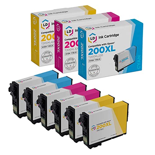 LD Products Remanufactured Ink Cartridge Replacements for Epson 200XL 200 XL High Yield (2 Cyan, 2 Magenta, 2 Yellow, 6-Pack)