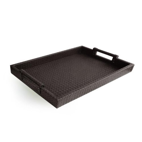 American Atelier Leather Serving Tray with Handles 14 by 19-Inch