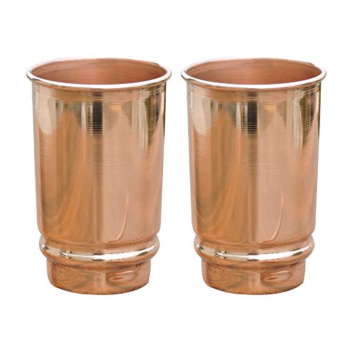 Pure Copper Tumblers Set of 2, UNLINED, UNCOATED and LACQUER Free | 350 Ml. (11.8 US Fl Oz) Traveller's Copper Cups for Ayurveda Health Benefits