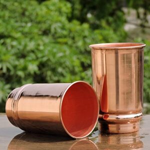 Pure Copper Tumblers Set of 2, UNLINED, UNCOATED and LACQUER Free | 350 Ml. (11.8 US Fl Oz) Traveller's Copper Cups for Ayurveda Health Benefits