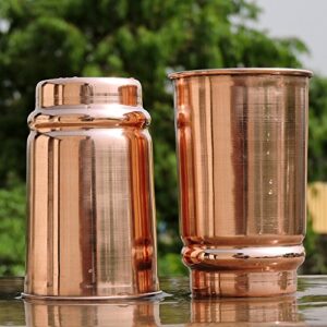 Pure Copper Tumblers Set of 2, UNLINED, UNCOATED and LACQUER Free | 350 Ml. (11.8 US Fl Oz) Traveller's Copper Cups for Ayurveda Health Benefits