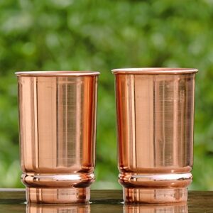 Pure Copper Tumblers Set of 2, UNLINED, UNCOATED and LACQUER Free | 350 Ml. (11.8 US Fl Oz) Traveller's Copper Cups for Ayurveda Health Benefits