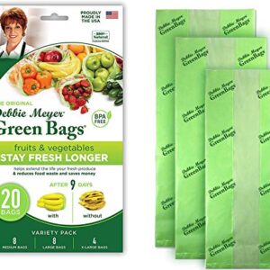 Debbie Meyer GreenBags 20-Pack (8M, 8L, 4XL) – Keeps Fruits, Vegetables, and Cut Flowers, Fresh Longer, Reusable, BPA Free, Made in USA