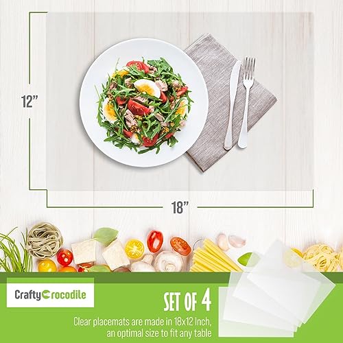 Clear Plastic Placemats Set of 4 - Table Protector for Dining Room Table, Kitchen Counter, Office Desk, Painting Table, Shelves - Multi-Use, Flexible, Durable, and Wipeable Plastic Sheets 18x12 Inch