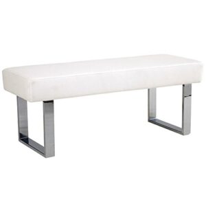 armen living amanda bench in white and chrome finish 48"x18"x19"