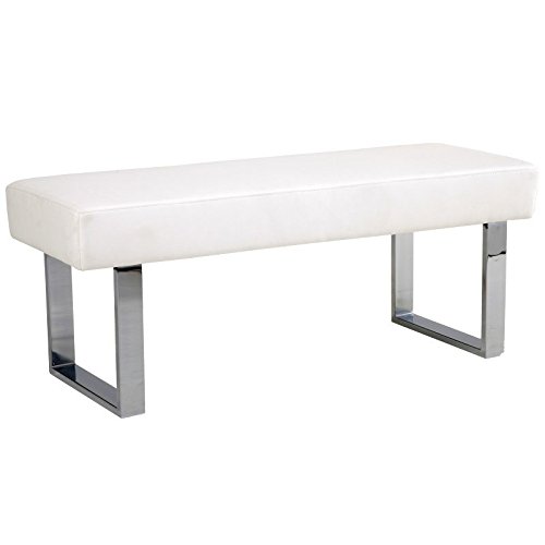 Armen Living Amanda Bench in White and Chrome Finish 48"x18"x19"