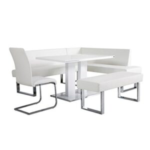 Armen Living Amanda Bench in White and Chrome Finish 48"x18"x19"