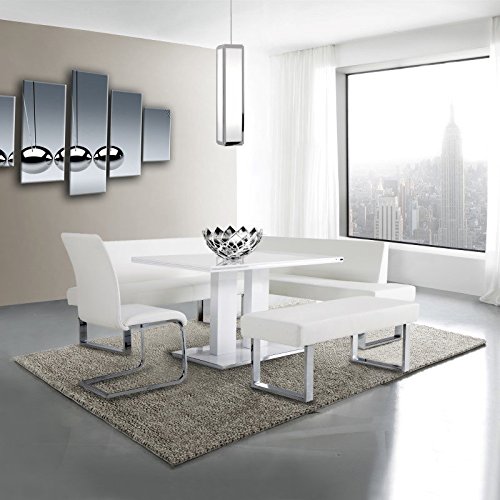 Armen Living Amanda Bench in White and Chrome Finish 48"x18"x19"