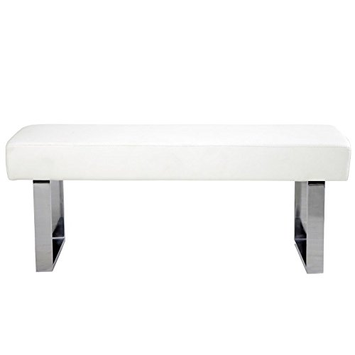 Armen Living Amanda Bench in White and Chrome Finish 48"x18"x19"