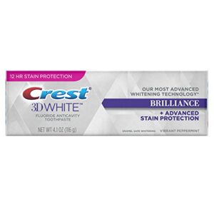 crest 3d white brilliance advanced whitening technology + advanced stain protection toothpaste, vibrant peppermint, 4.1 oz