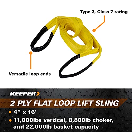 Keeper - 16’ x 4" Performance Engineered Cargo and Load Lift Sling with Flat Loops - Type 3, Class 7 Rated Cargo Sling