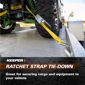 KEEPER - 3" x 30' Heavy Duty Ratchet Tie-Down with Chain End and Grab Hook - 5,000 lbs. Working Load Limit and 15,000 lbs. Break Strength