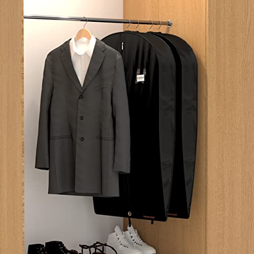 HANGERWORLD Black 44in Nylon Gusseted Garment Bags for Hanging Clothes Multi Garment Carrier Cover for Suits and Dresses