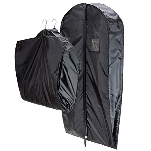 HANGERWORLD Black 44in Nylon Gusseted Garment Bags for Hanging Clothes Multi Garment Carrier Cover for Suits and Dresses