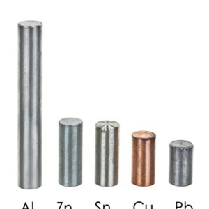 5pc Equal Mass Metal Cylinders Set - Zinc, Copper, Aluminum, Tin & Lead - for Studying The Relationship Between Density & Mass - Eisco Labs