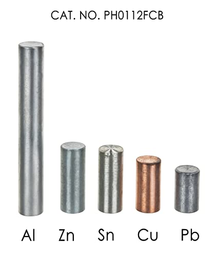 5pc Equal Mass Metal Cylinders Set - Zinc, Copper, Aluminum, Tin & Lead - for Studying The Relationship Between Density & Mass - Eisco Labs