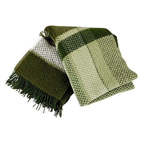 ICEWEAR Hlýja 100% Wool Plaid Knit Design Outdoor Throw Blanket Green