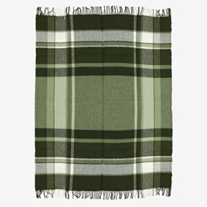 ICEWEAR Hlýja 100% Wool Plaid Knit Design Outdoor Throw Blanket Green