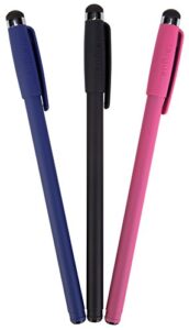 targus stylus pen for tablets, apple ipads, samsung galaxy, and all touchscreen devices with slim durable rubber tip - 3 pack - black/blue/red (amm0601tbus)