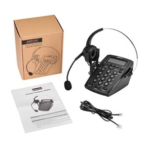 AGPtek® Handsfree Call Center Dialpad Corded Telephone #HA0021 with Monaural Headset Headphones Tone Dial Key Pad & REDIAL- 1 Year Warranty