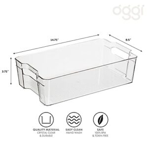 Oggi Clear Stackable Storage Bin for Fridge, Freezer and Pantry, 14.75" x 8.5" x 3.75"