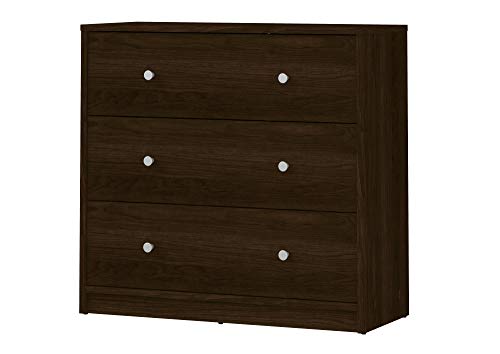 Tvilum, Bedroom Furniture, Silver Handles, Modern and Elegant Design 3 Drawer Chest, Brown