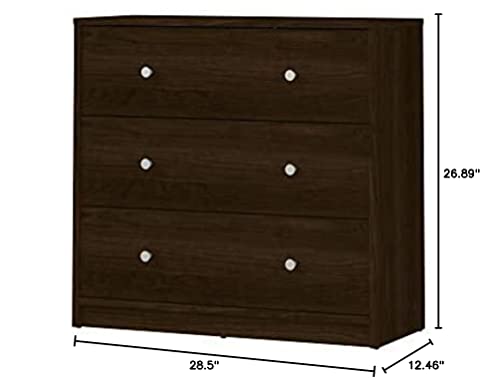 Tvilum, Bedroom Furniture, Silver Handles, Modern and Elegant Design 3 Drawer Chest, Brown