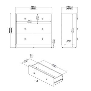 Tvilum, Bedroom Furniture, Silver Handles, Modern and Elegant Design 3 Drawer Chest, Brown