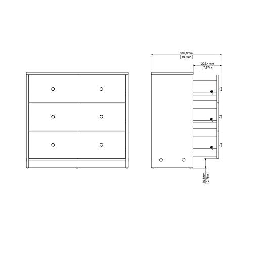 Tvilum, Bedroom Furniture, Silver Handles, Modern and Elegant Design 3 Drawer Chest, Brown