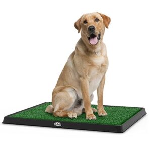 artificial grass puppy pee pad for dogs and small pets - 20x25 reusable 3-layer training potty pad with tray - dog housebreaking supplies by petmaker