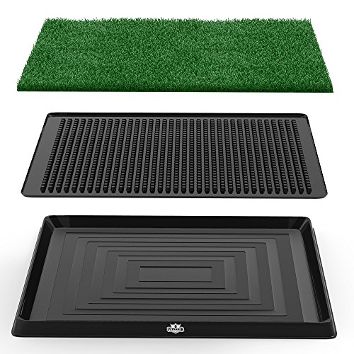 Artificial Grass Puppy Pee Pad for Dogs and Small Pets - 20x25 Reusable 3-Layer Training Potty Pad with Tray - Dog Housebreaking Supplies by PETMAKER